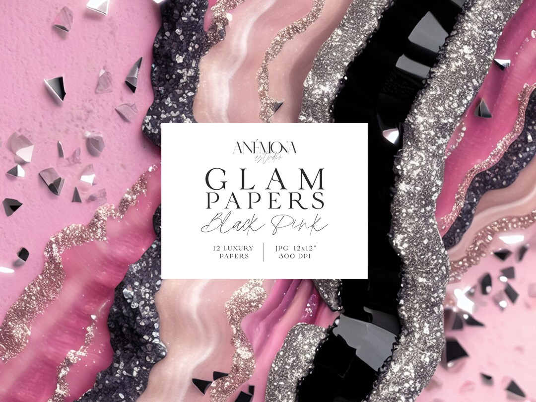 Pink Black Sparkling Shiny Glitter Glamorous Digital Paper, Metallic ...