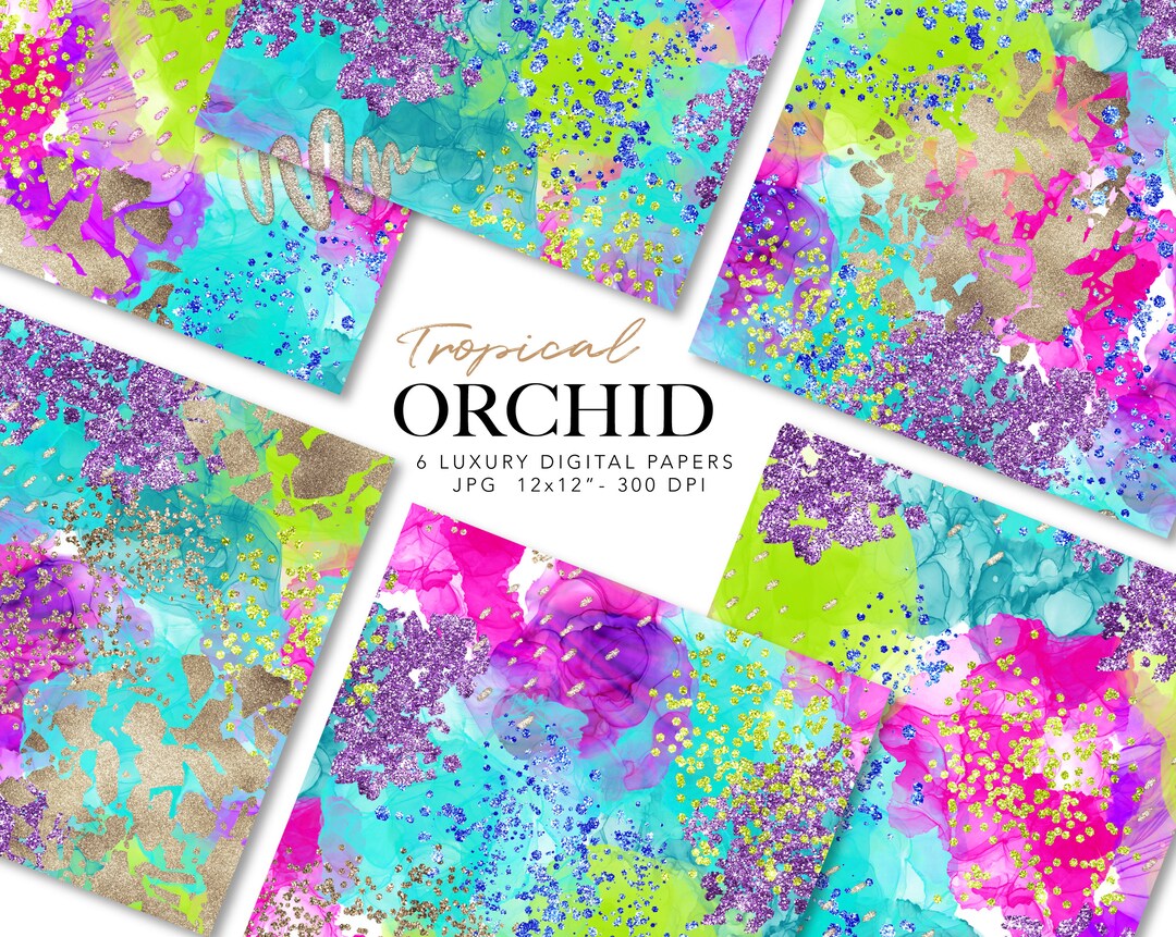 Neon Digital Paper - Glitter Abstract Paper - Colorful Alcohol Ink ...