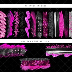 Hot Pink and Black Brush Strokes Clipart, Brushstrokes Clipart ...