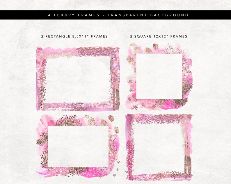 Pink Frame Clipart Digital Modern Frame Glitter Border | Etsy