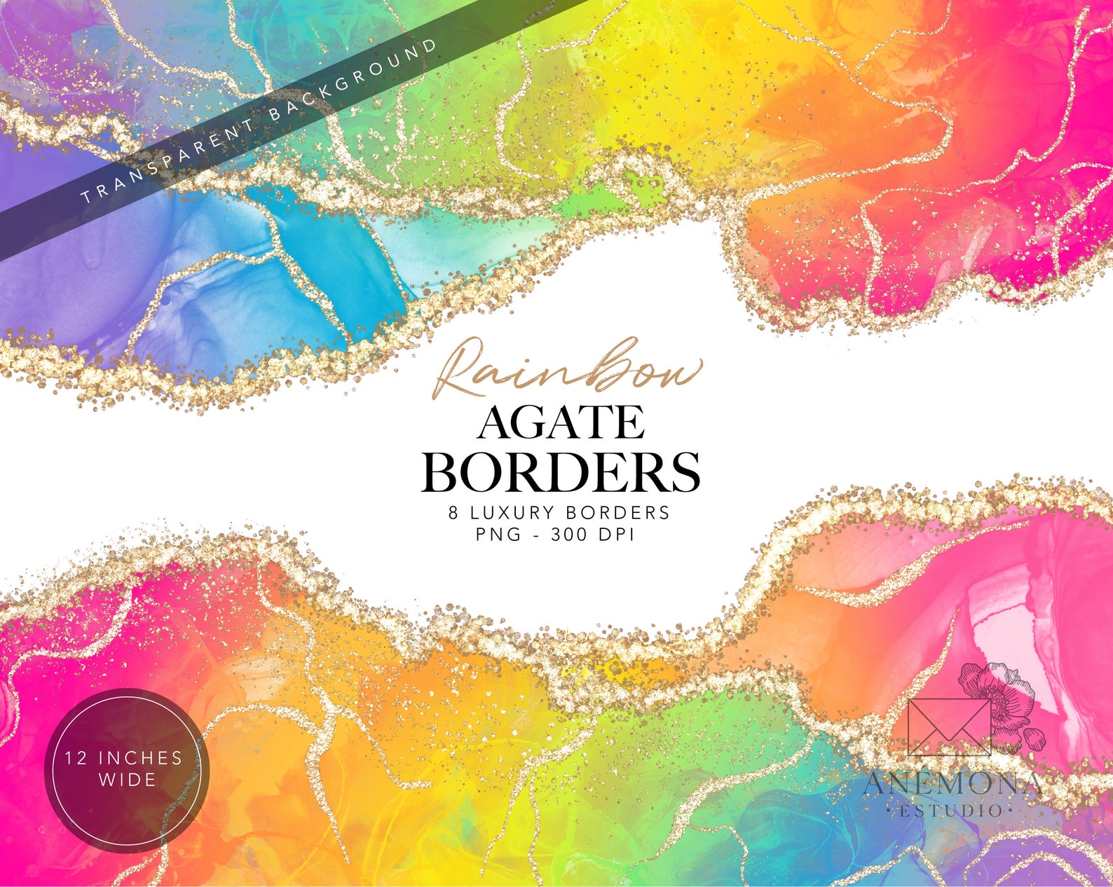 Rainbow Borders Clipart Rainbow Geode Border Rainbow Agate - Etsy UK