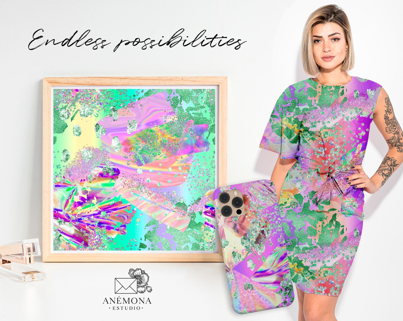 Iridescent Digital Paper Glitter Abstract Paper - Etsy