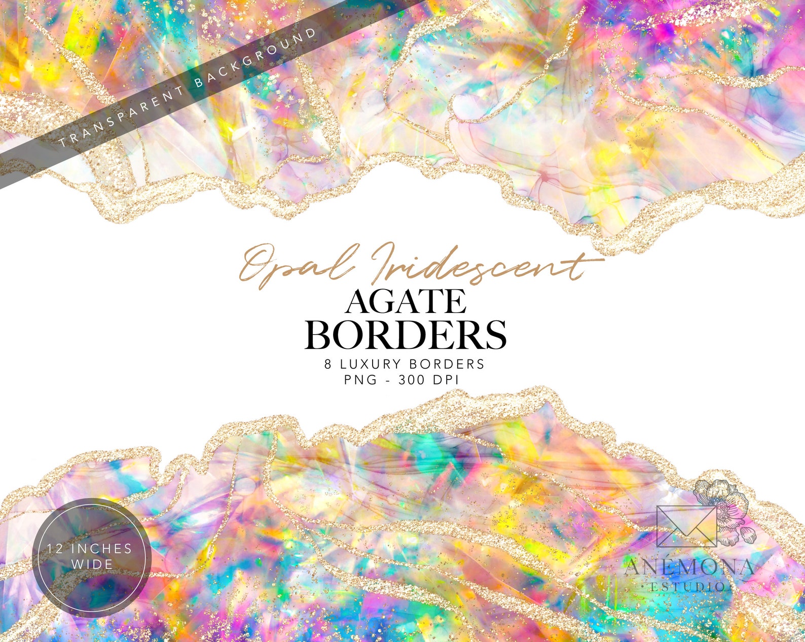 Rainbow Opal Agate Borders Clipart Holographic Geode Frame | Etsy