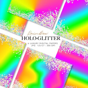 Neon Rainbow Glitter Digital Paper, Rainbow Digital Paper, Iridescent ...