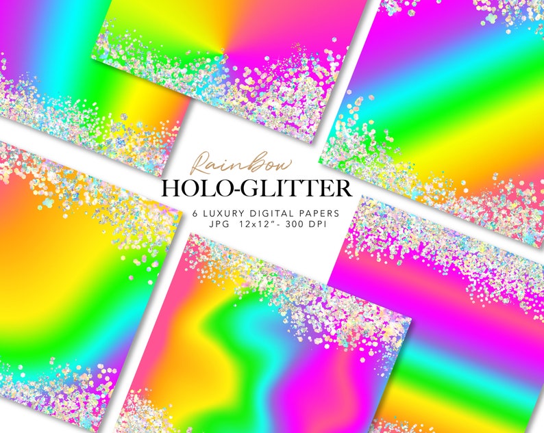 Neon Rainbow Glitter Digital Paper Rainbow Digital Paper - Etsy