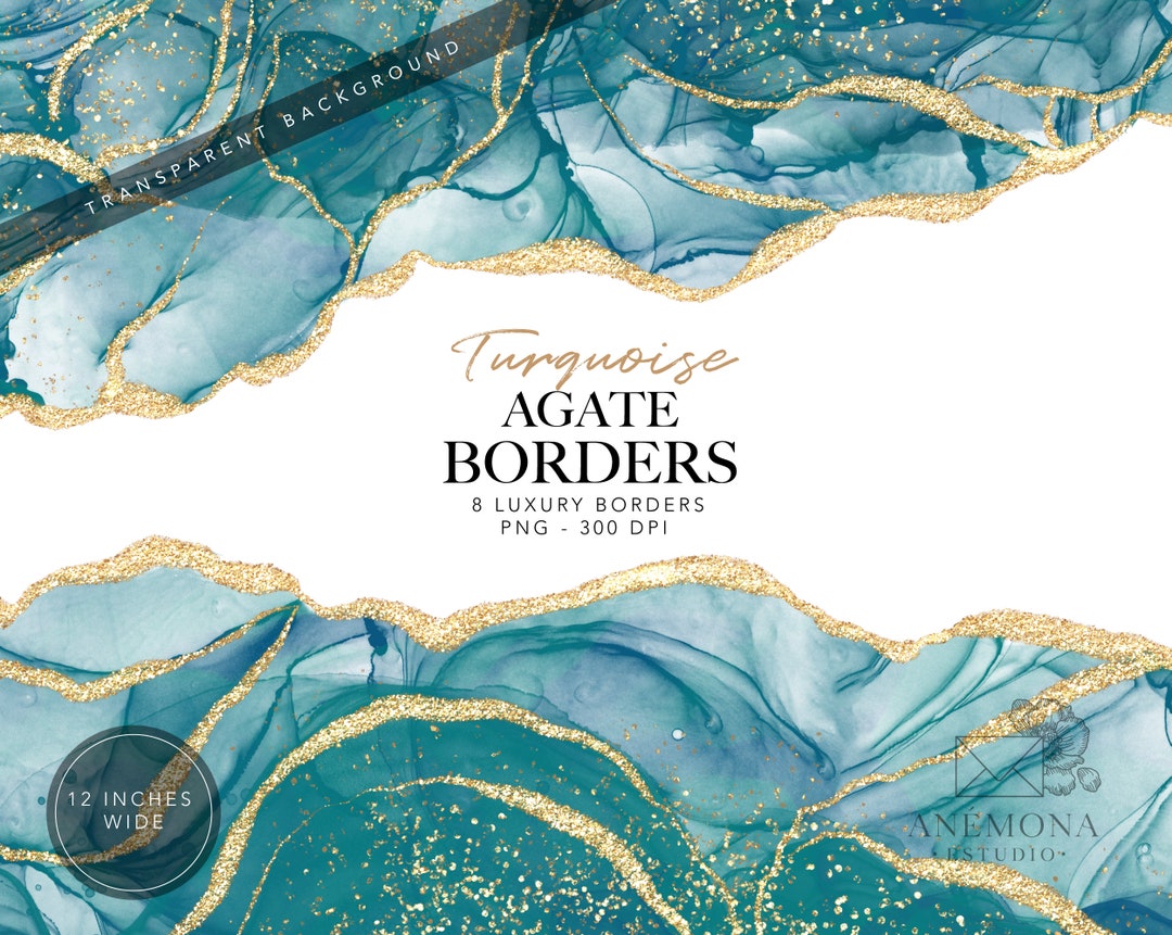 Turquoise Agate Borders Clipart: Gold Glitter Marble (digital Download ...
