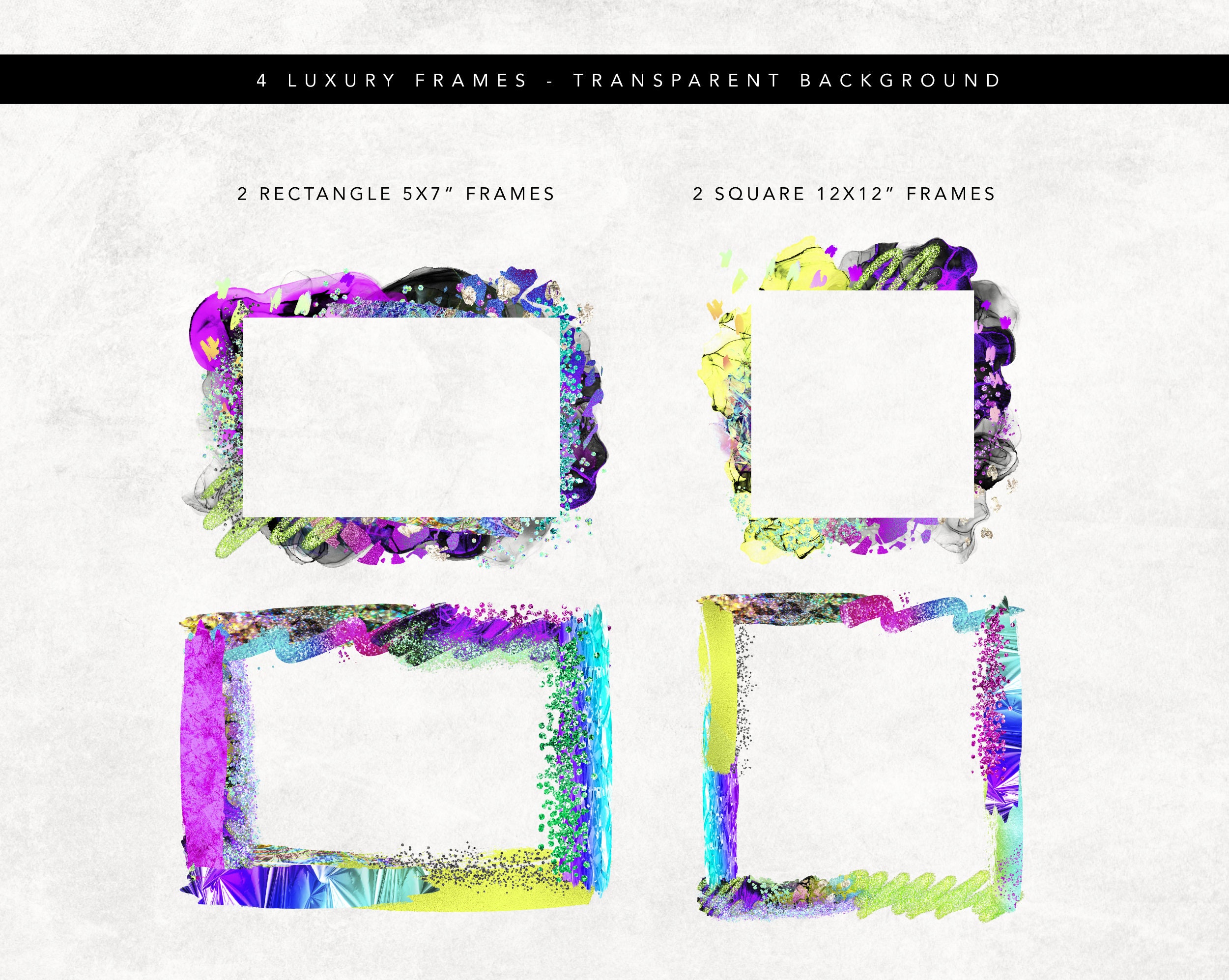 Neon Frame Clipart Digital Modern Frame Glitter Border - Etsy