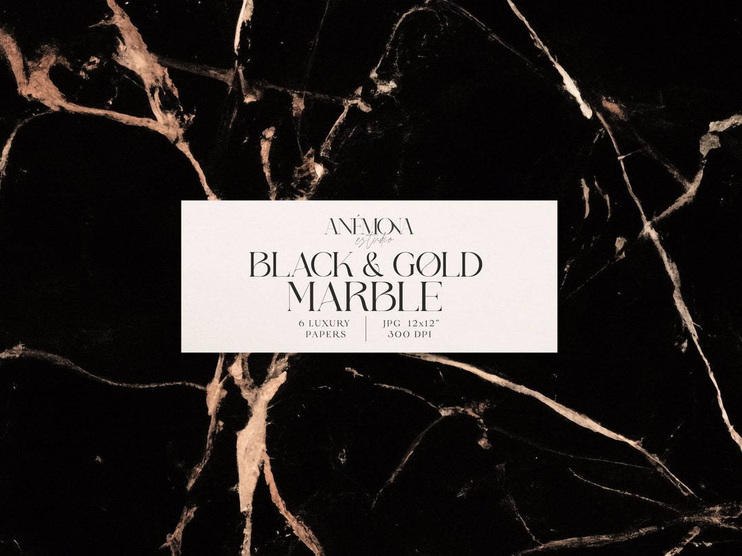 Black and Gold Marble Digital Paper, Black Marble Textures, Gold Foil ...