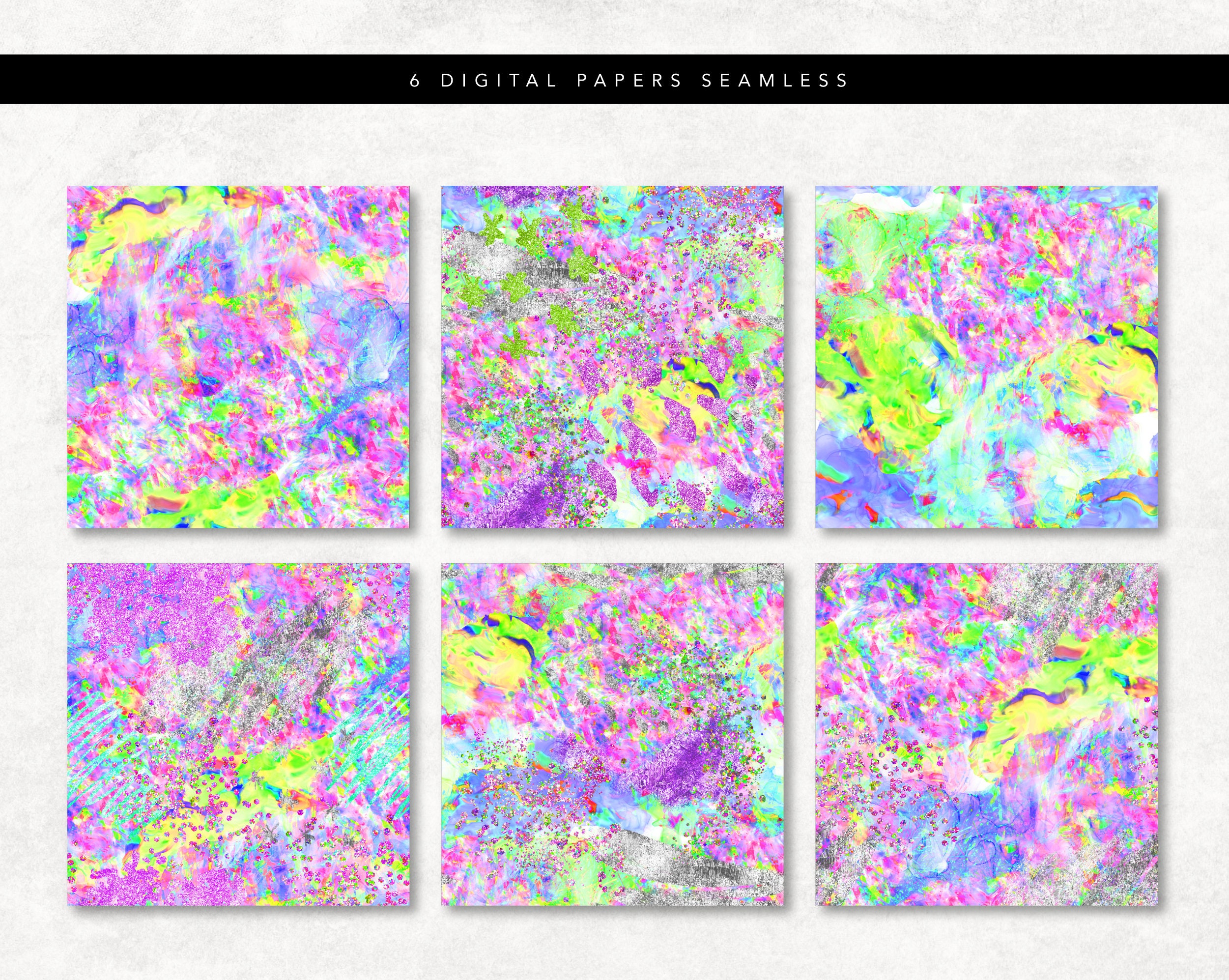 Psychedelic Digital Paper Glitter Abstract Paper Neon - Etsy