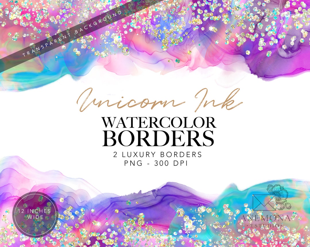 Watercolor Border Clipart - Glitter Border - Holographic Digital ...
