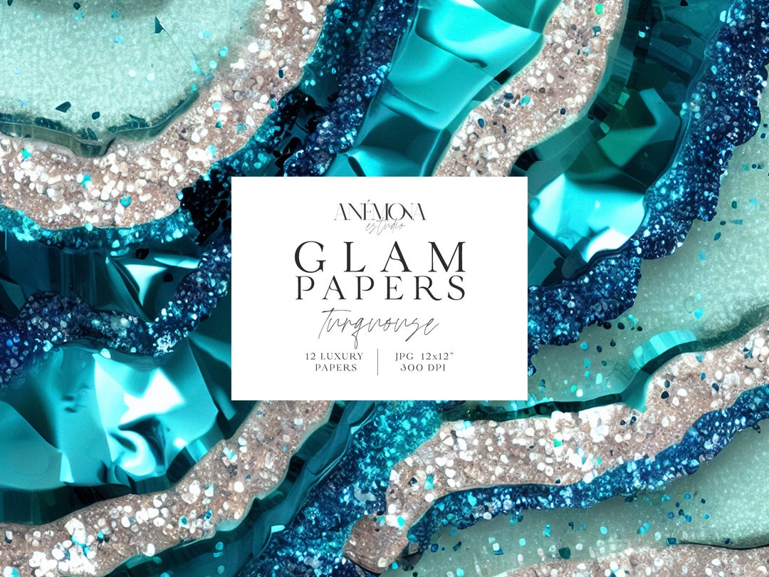 Turquoise Sparkling Shiny Glitter Glamorous Digital Paper, Metallic ...