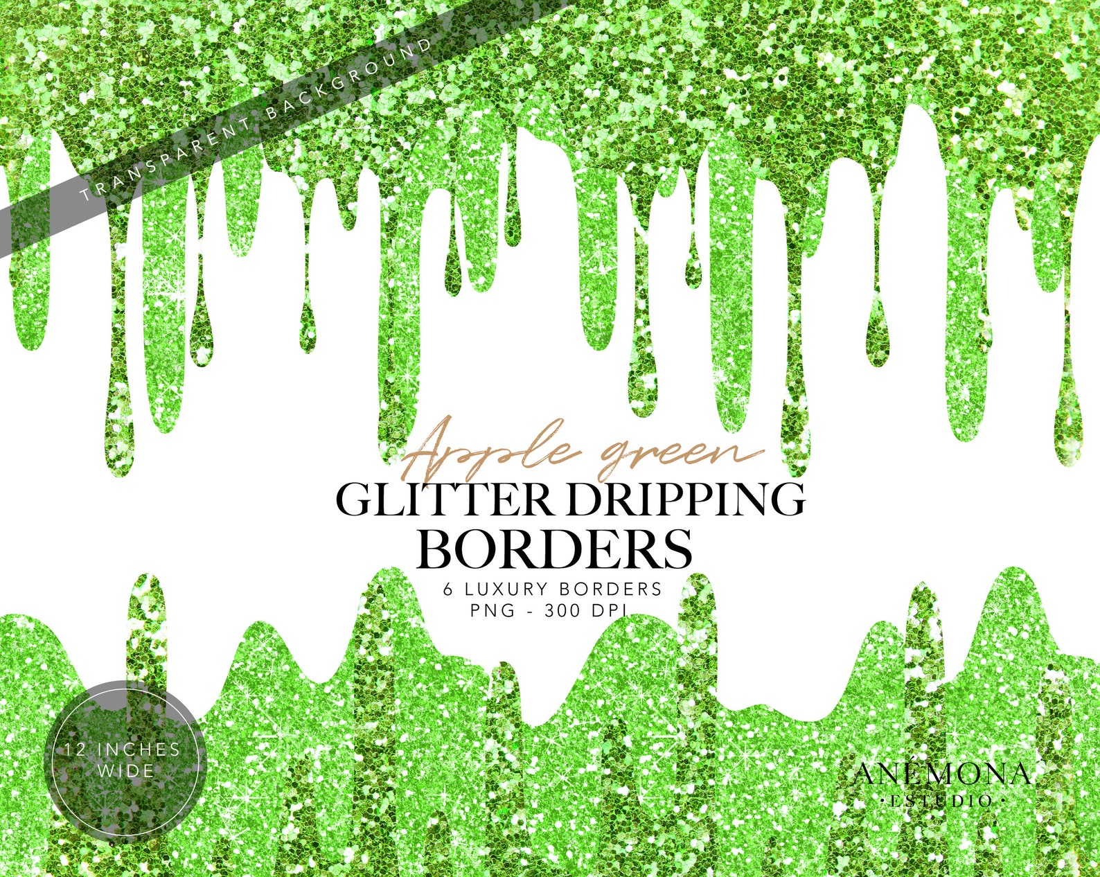 Apple Green Dripping Green Drip Borders Drips Glitter - Etsy