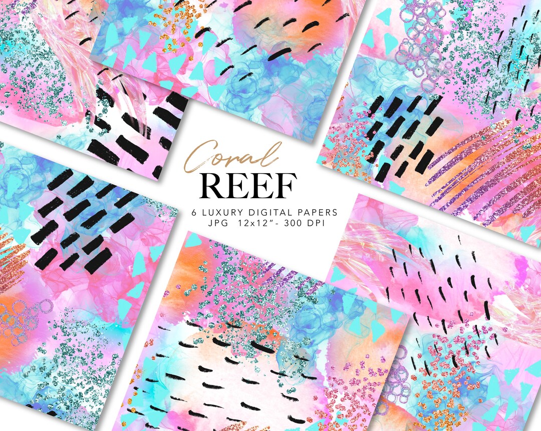 Pink and Aqua Digital Paper - Glitter Abstract Paper - Alcohol Ink ...