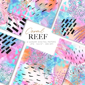 Pink and Aqua Digital Paper - Glitter Abstract Paper - Alcohol Ink ...