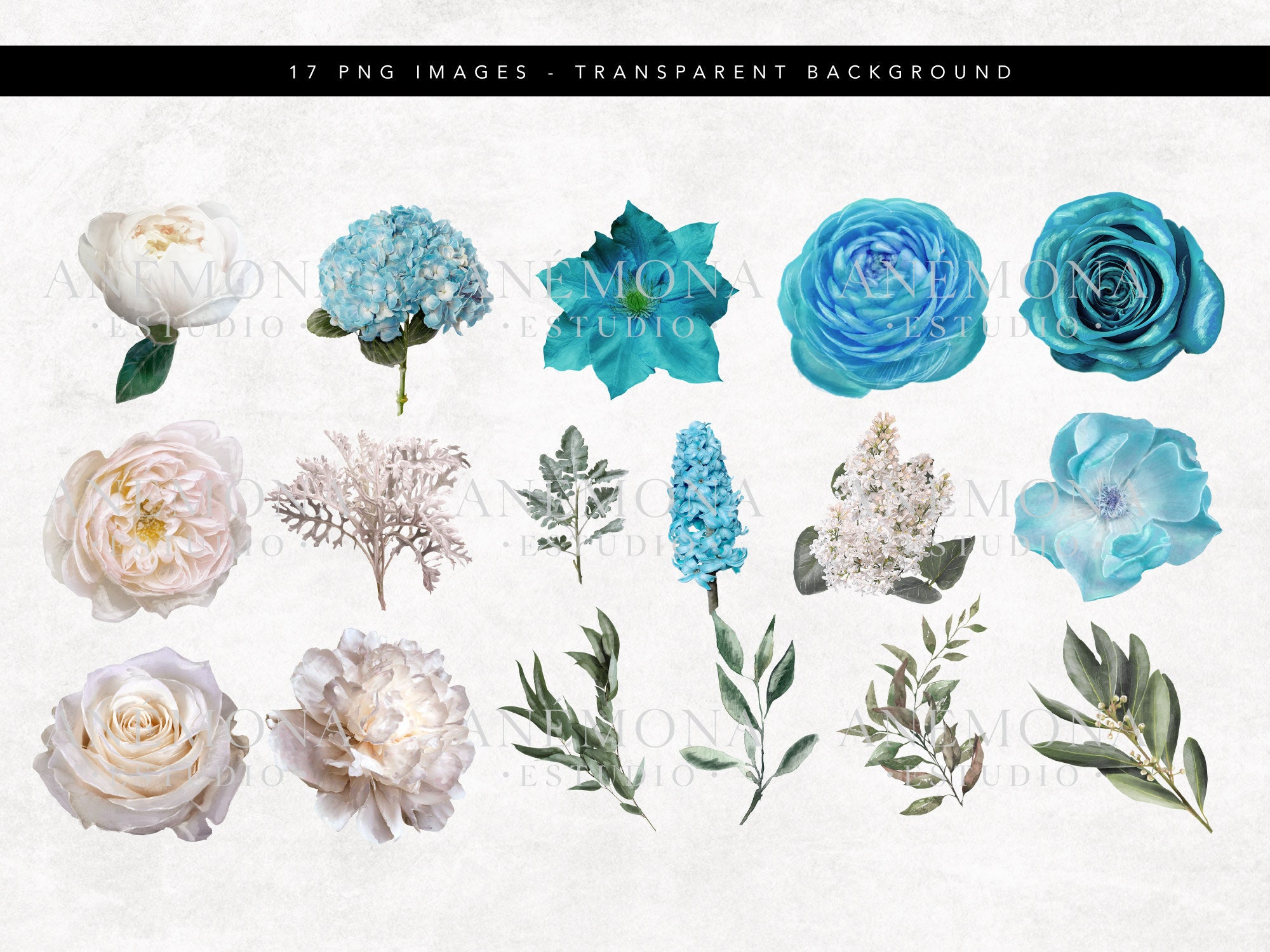 Turquoise Watercolor Floral Clipart Aqua Flower Watercolor - Etsy