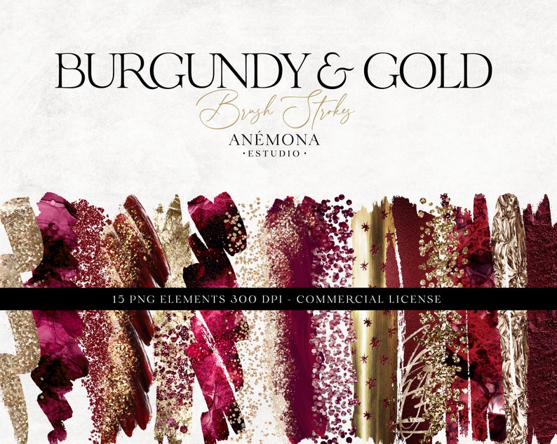Burgundy and Gold Brush Strokes Clipart Brushstrokes Clipart - Etsy