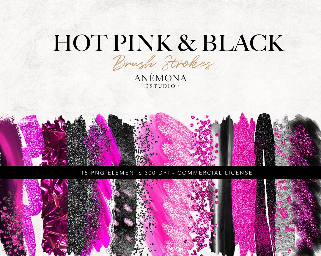 Hot Pink and Black Brush Strokes Clipart, Brushstrokes Clipart ...