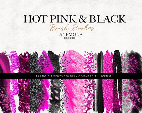 Hot Pink and Black Brush Strokes Clipart Brushstrokes | Etsy