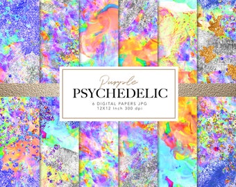 Psychedelic Digital Paper Glitter Abstract Paper Neon | Etsy