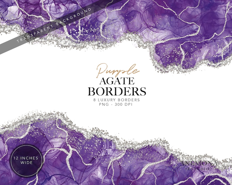 Purple Agate Borders Clipart Amethyst Watercolor Geode - Etsy