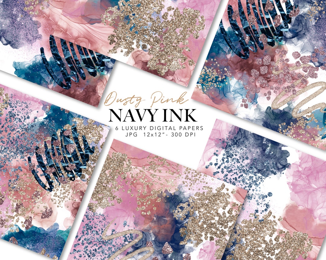 Navy and Pink Digital Paper - Glitter Abstract Paper - Dusty Pink ...