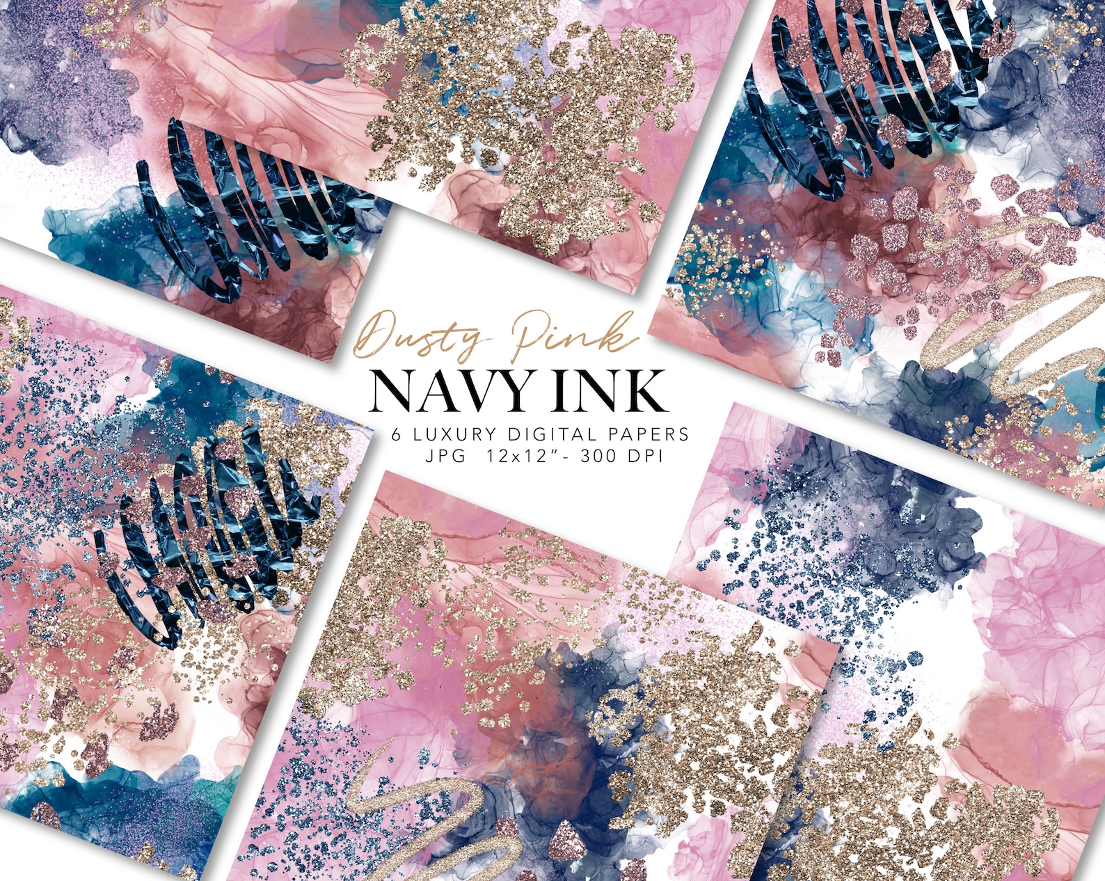 Navy and Pink Digital Paper Glitter Abstract Paper Dusty - Etsy