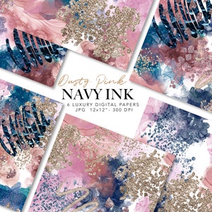 Navy and Pink Digital Paper - Glitter Abstract Paper - Dusty Pink ...