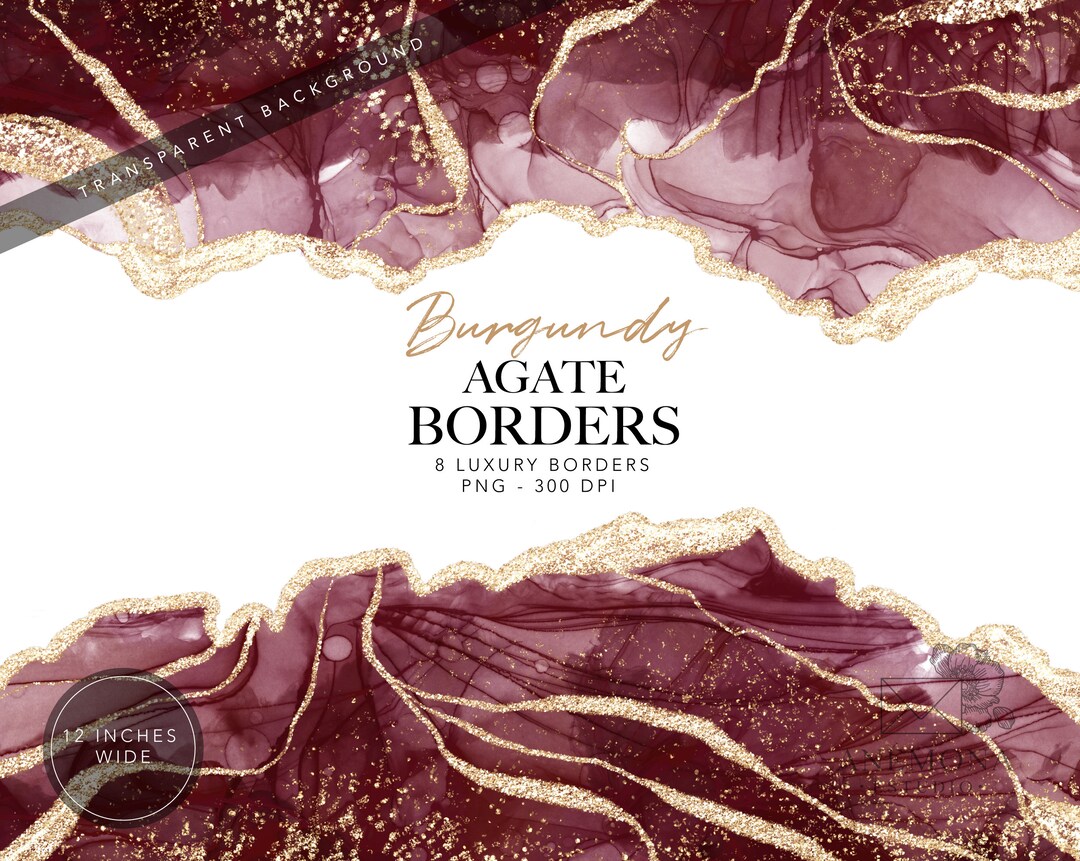Burgundy Agate Borders Clipart, Burgundy Watercolor Geode Clipart ...