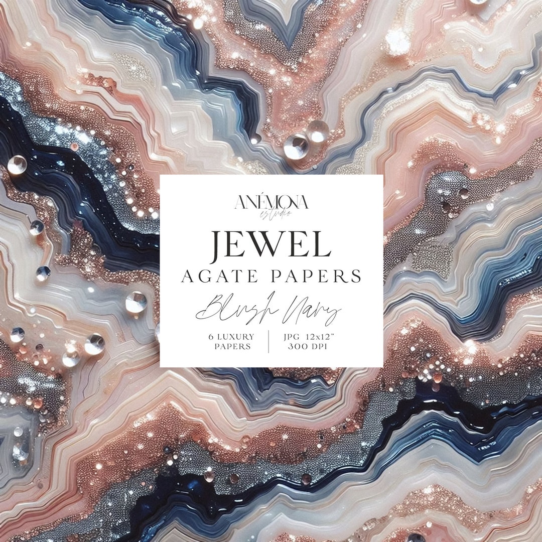 Blush Navy Jeweled Agate Digital Paper: Glitter Marble Texture (digital ...