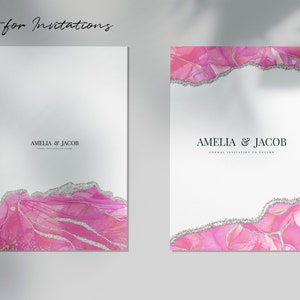 Pink Agate Borders Clipart, Pink Watercolor Geode Clipart - Silver ...