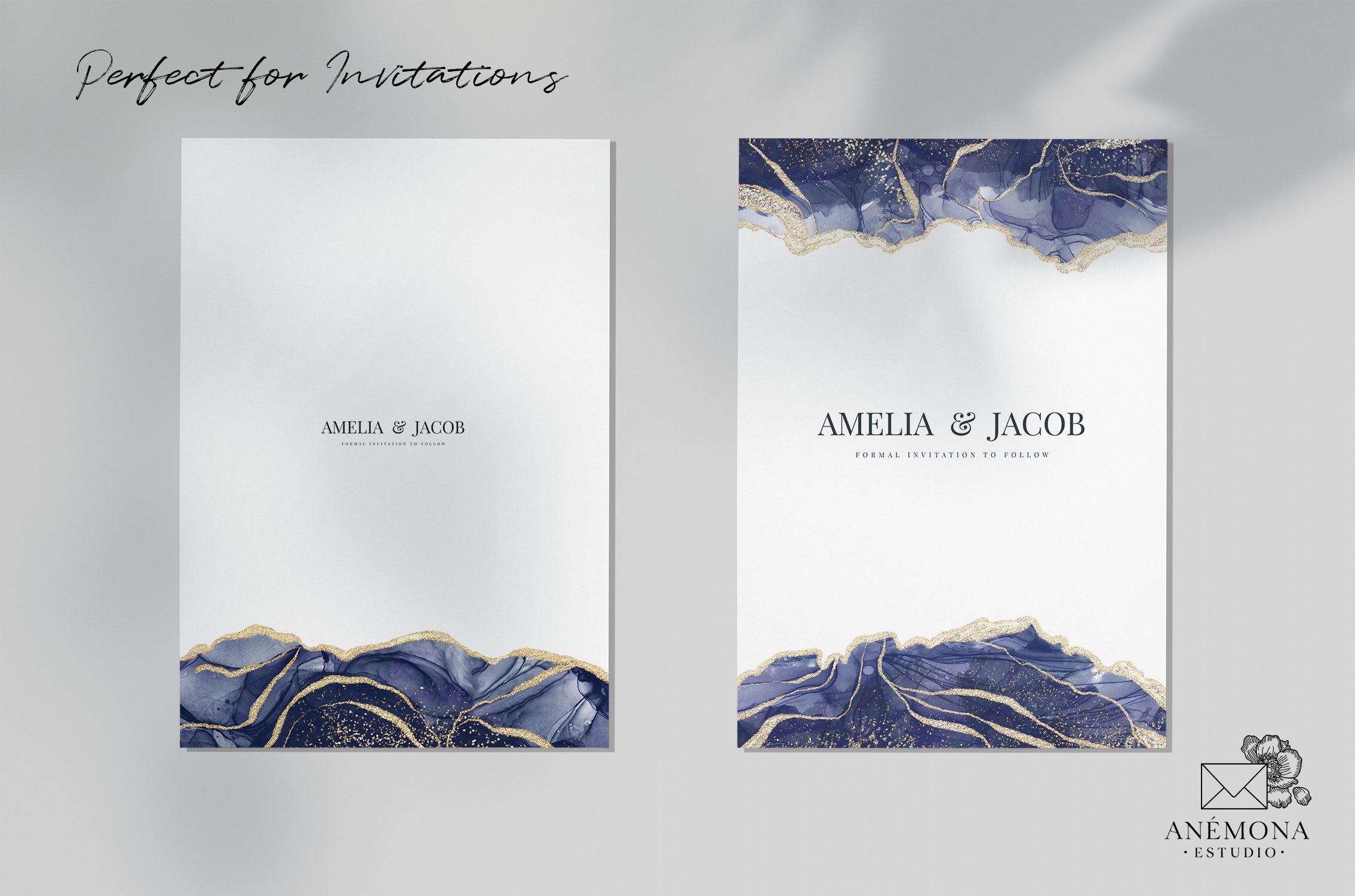 Blue Agate Borders Clipart: Gold Glitter, Indigo Watercolor (digital ...