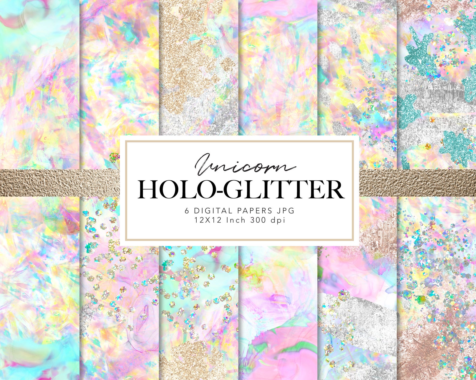 Holographic Glitter Paper Digital Seamless Paper Unicorn - Etsy