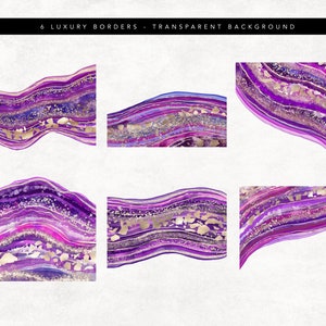 Purple Agate Border Clipart, Amethyst Watercolor Geode Clipart - Gold ...