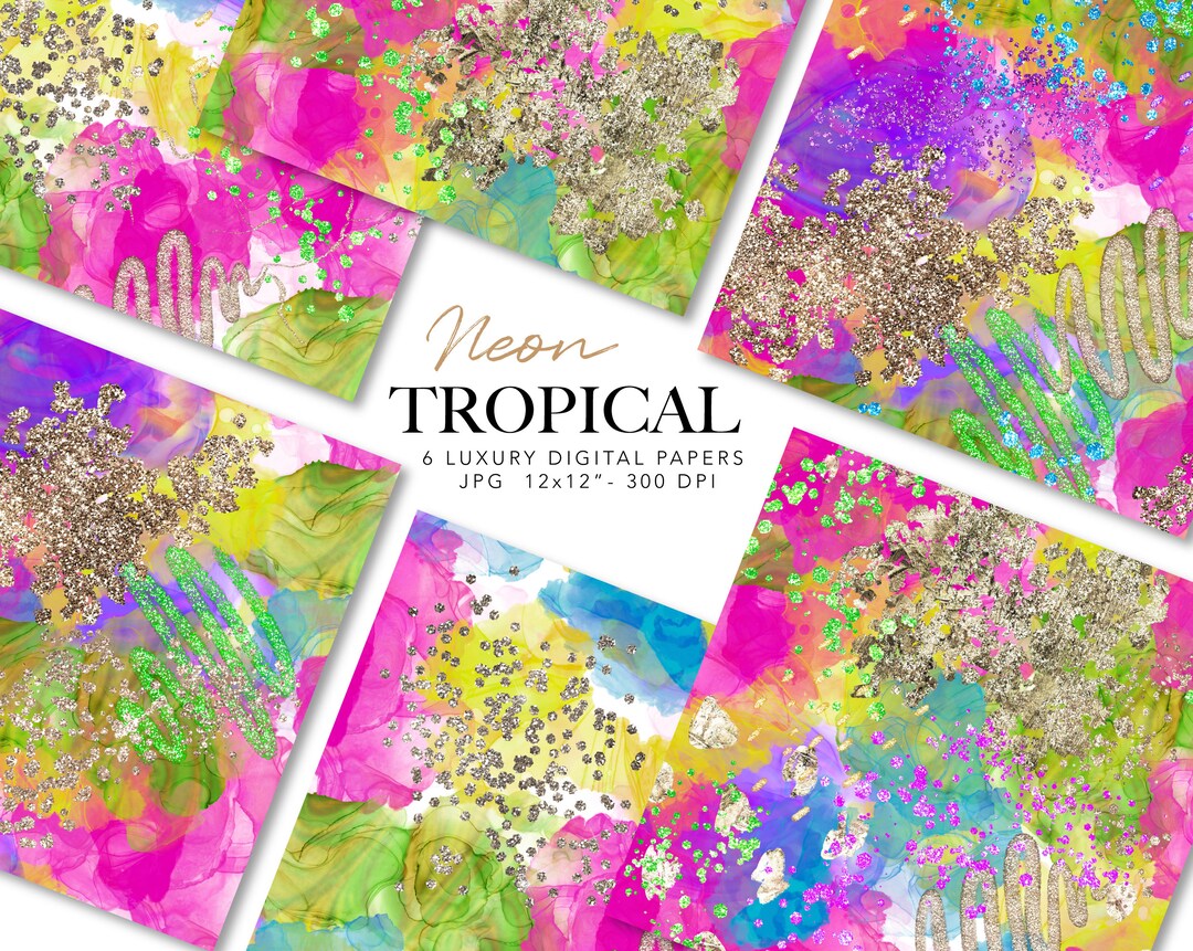 Neon Digital Paper - Glitter Abstract Paper - Colorful Alcohol Ink ...