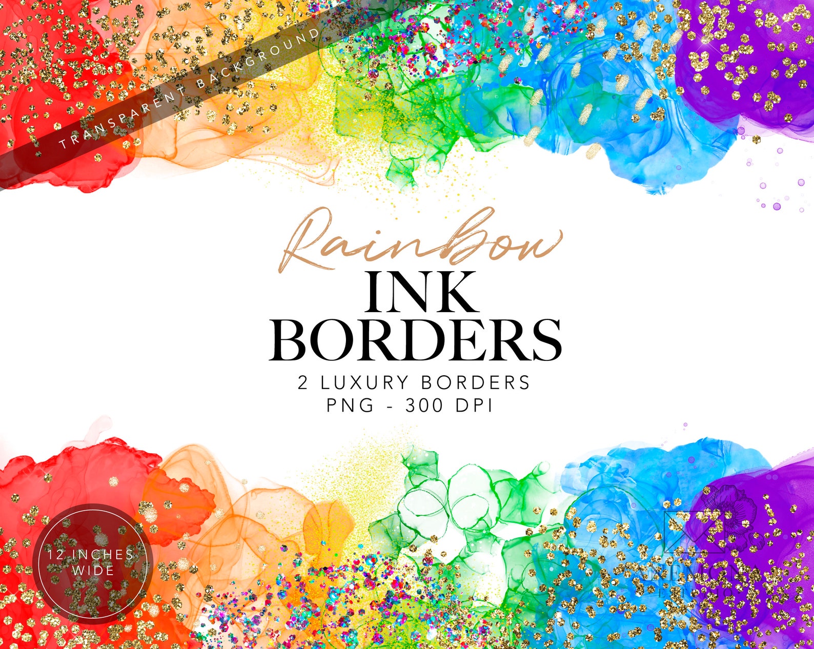 Rainbow Watercolor Border Clipart Glitter Border Rainbow | Etsy