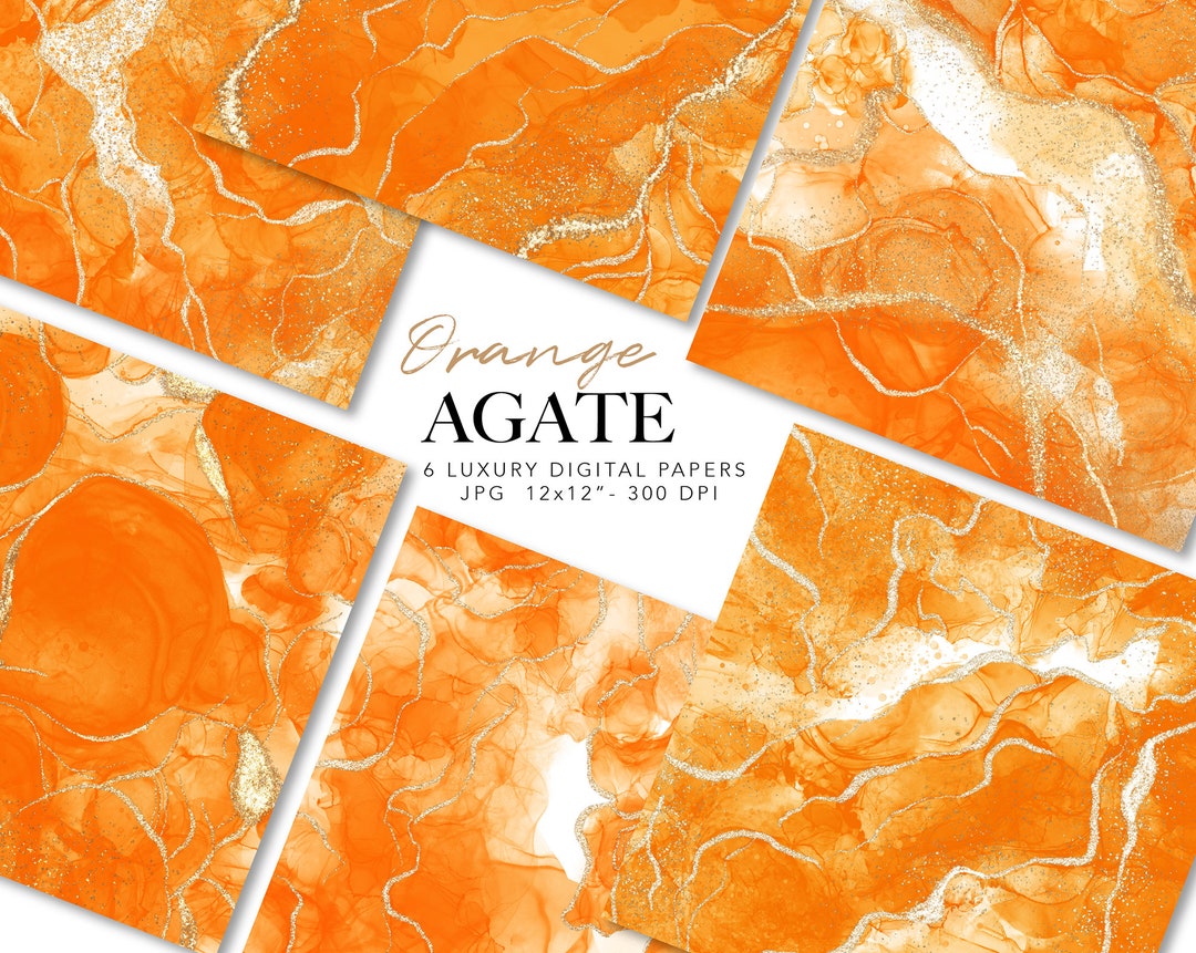 Orange Agate Digital Paper - Orange Marble Paper - Alcohol Ink Art ...