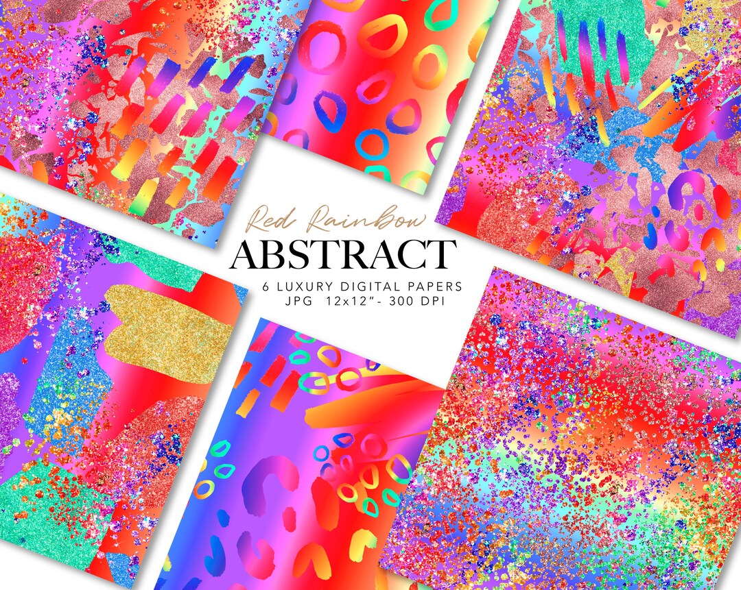 Rainbow Digital Paper - Glitter Abstract Paper - Colorful Holgraphic ...
