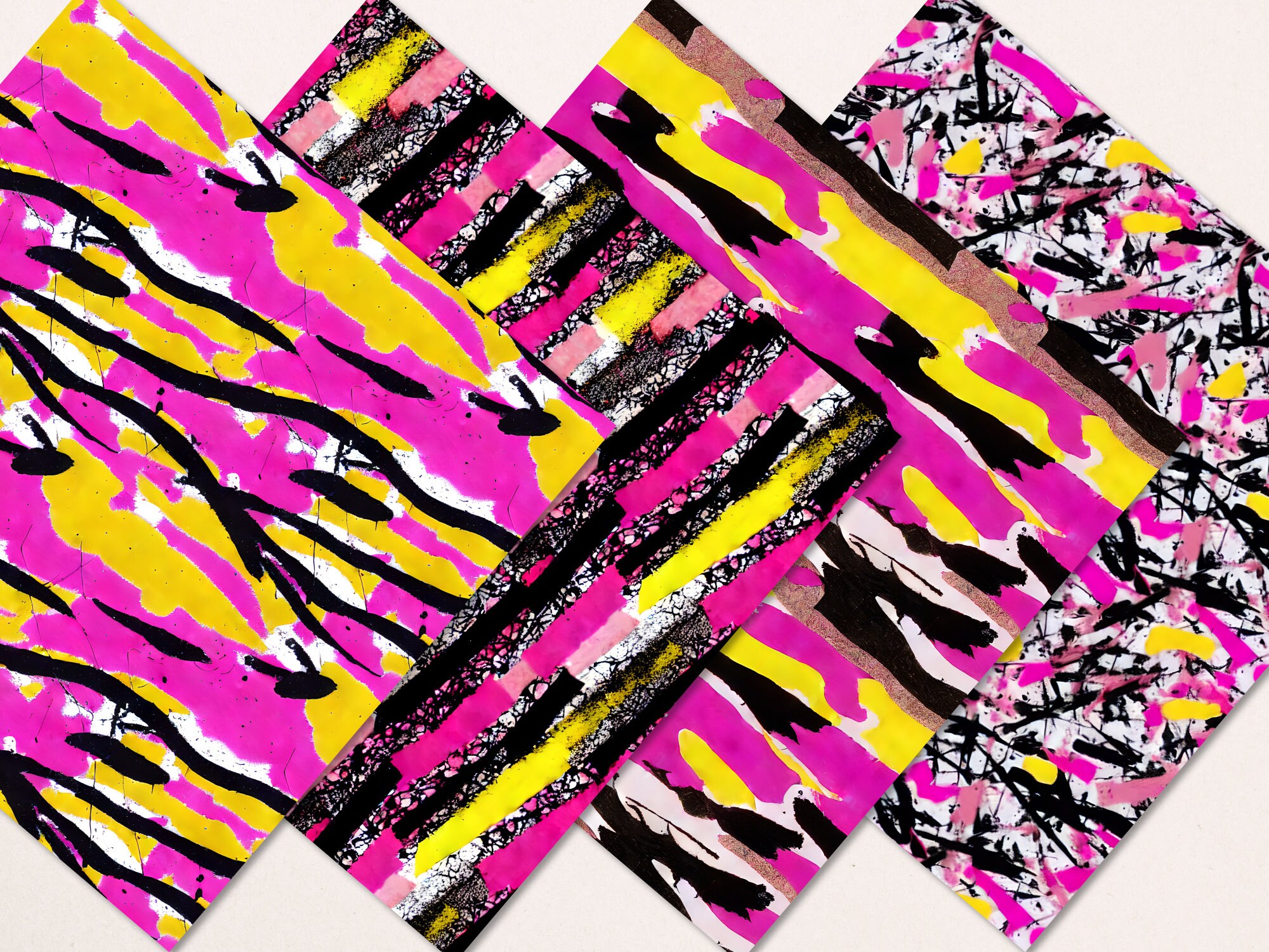 Hot Pink Yellow Neon Retro Digital Paper 80s 90s Seamles - Etsy