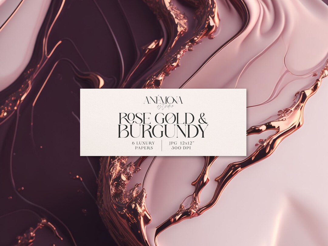 Rose Gold and Burgundy Marble Digital Paper, Liquid Marble Textures in ...