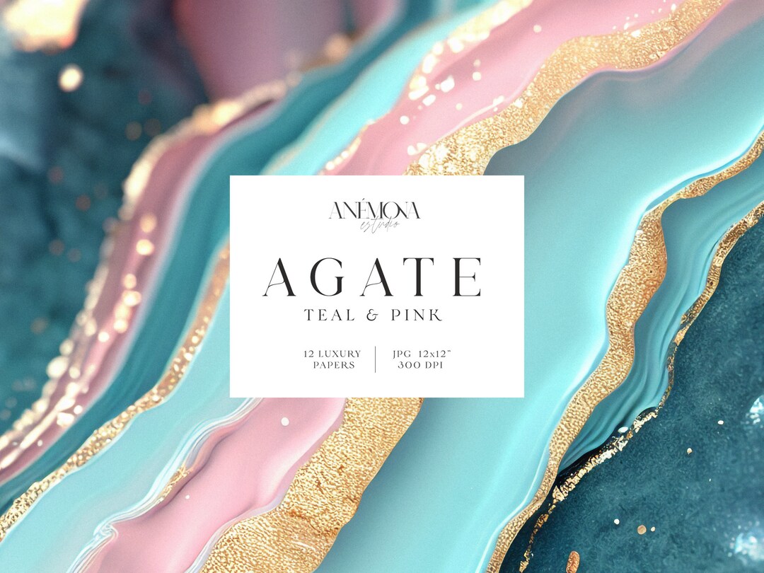 Agate Backgrounds, Pink and Teal Agate Gold Foil, Digital Paper Pack ...