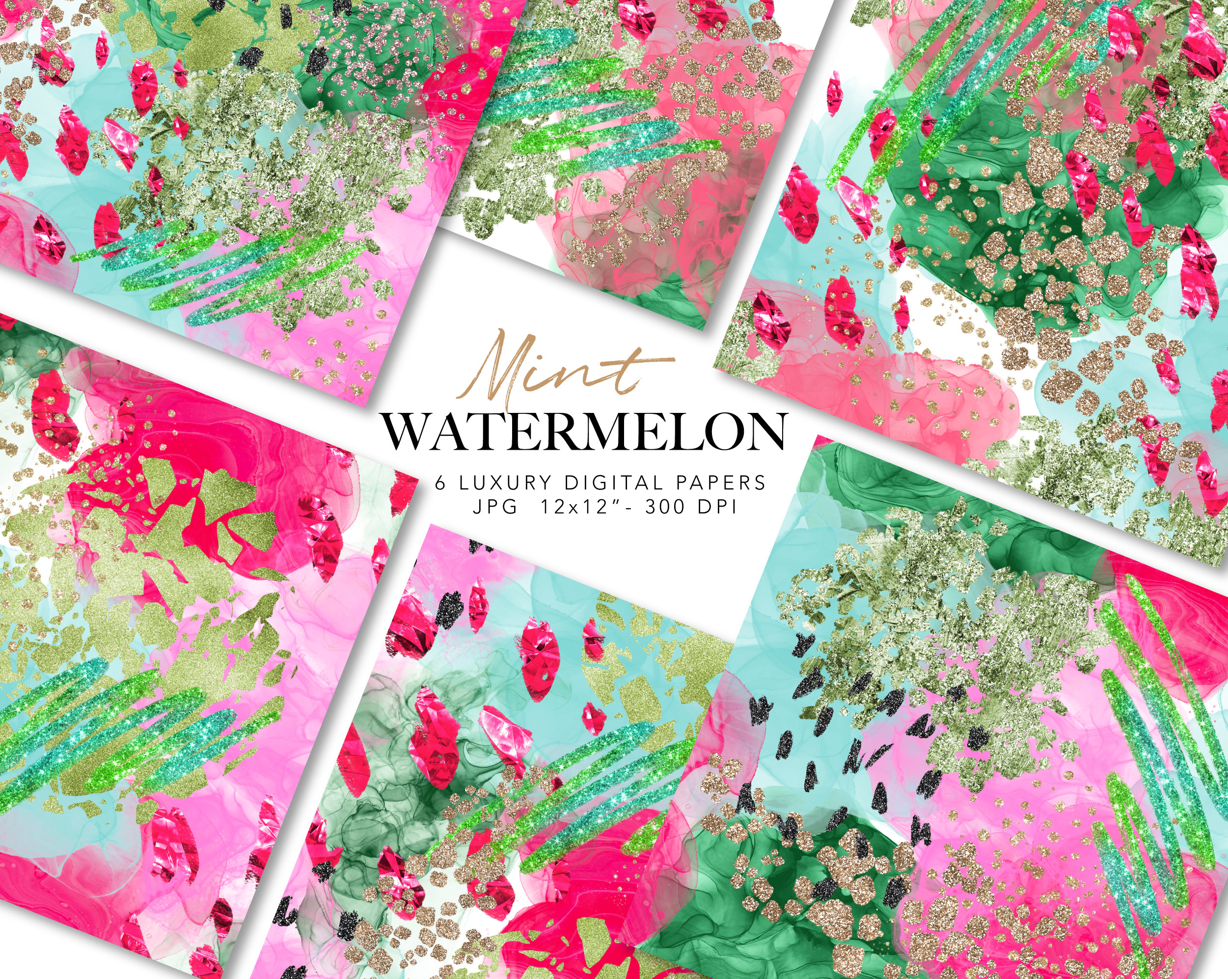 Watermelon Digital Paper Glitter Abstract Paper Pink and - Etsy
