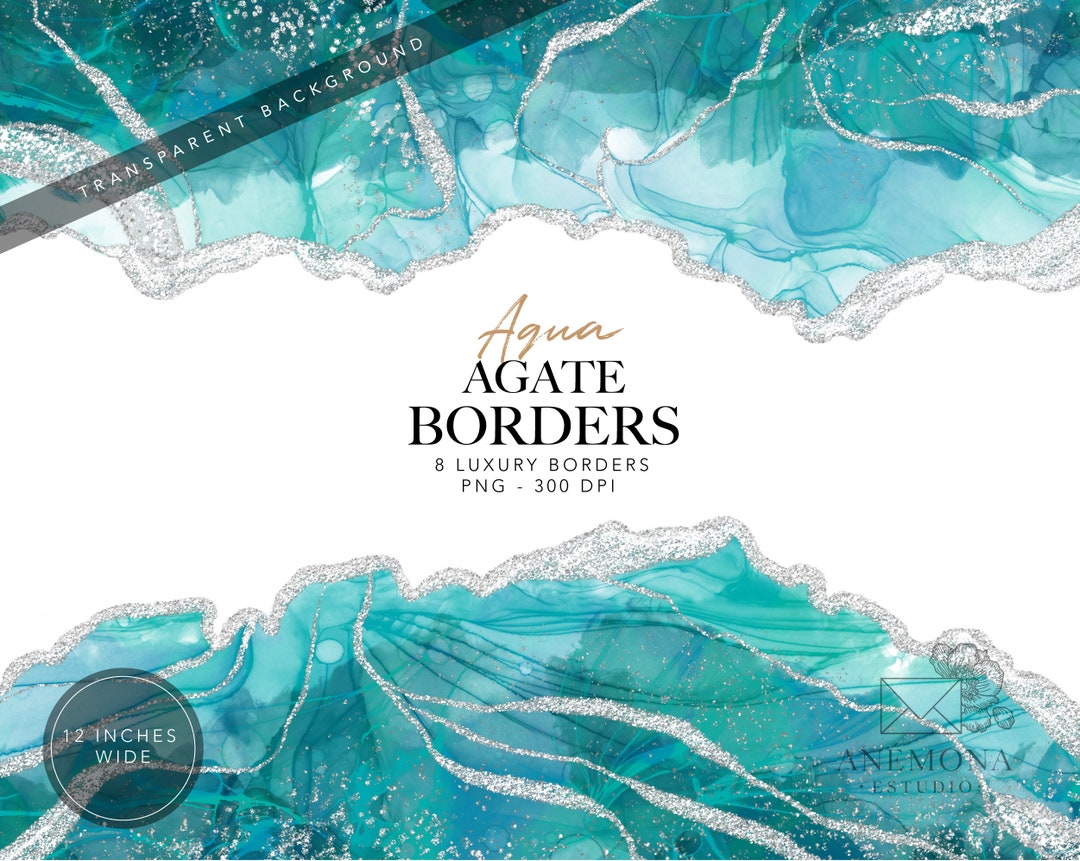 Aqua Agate Borders Clipart: Silver Glitter Geode (digital Download) - Etsy