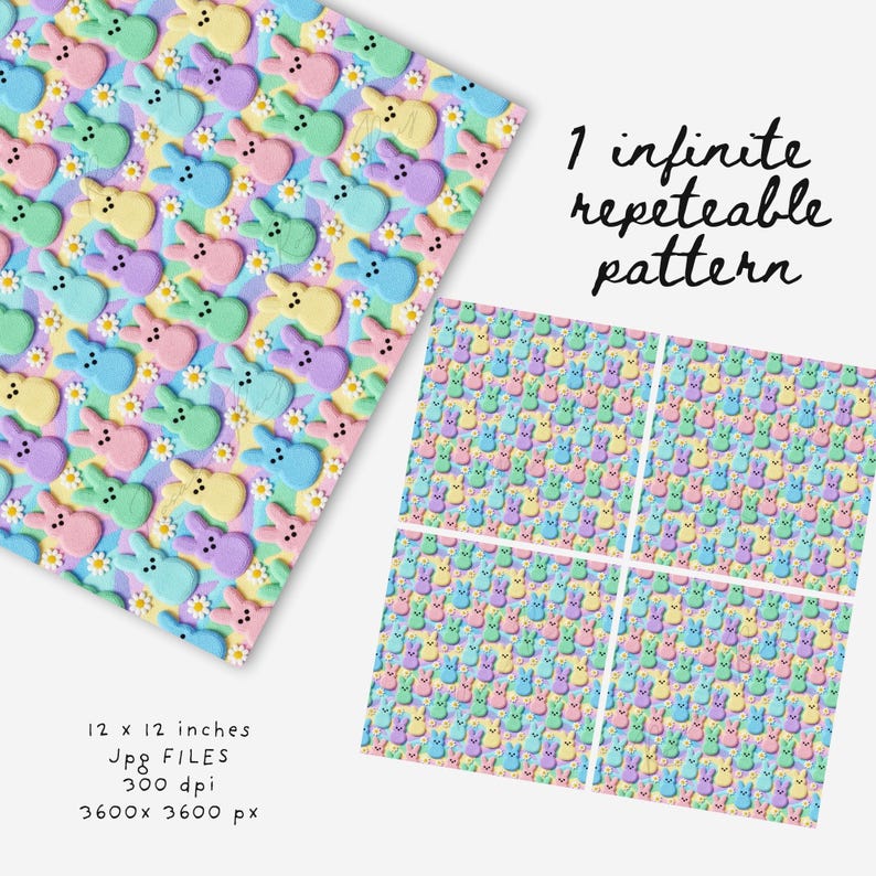 Easter Bunny Peep Pattern, Seamless Spring Digital Paper, Faux Yarn ...