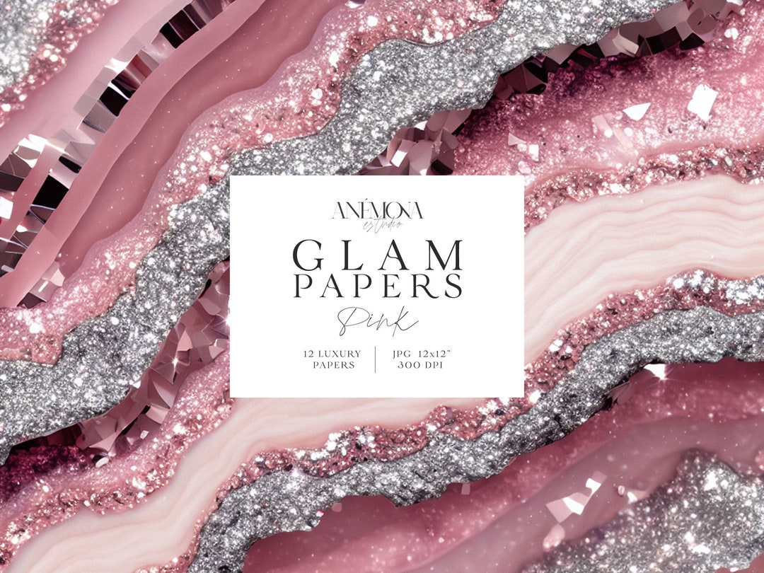 Pink Sparkling Shiny Glitter Glamorous Digital Paper, Metallic Agate ...