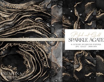 Black and Gold Marble Digital Paper Marble Paper Liquid Gold - Etsy