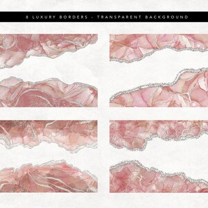 Blush Agate Borders Clipart: Rose Watercolor, Silver Glitter (digital ...