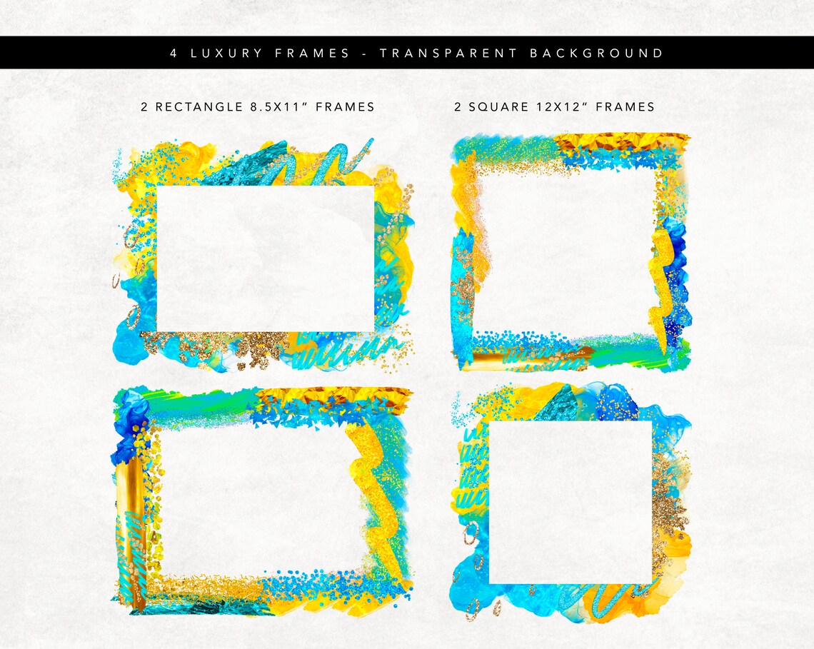 Yellow and Blue Frame Clipart Digital Modern Frame Glitter - Etsy