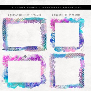 Mermaid Frame Clipart - Digital Modern Frame, Glitter Border - Abstract ...