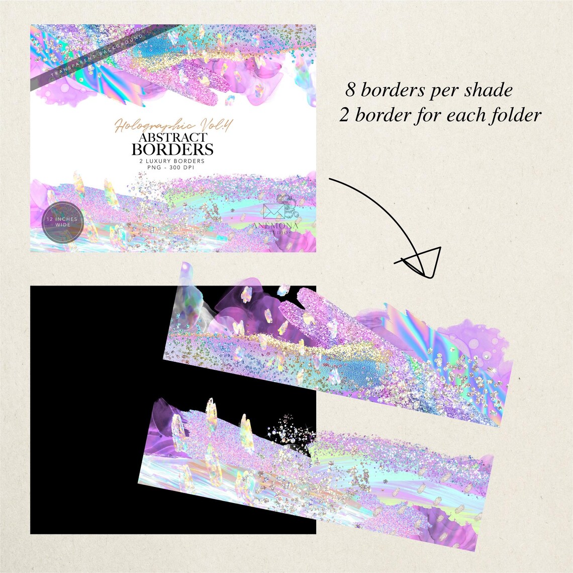 Brushstroke Borders Clipart Bundle: Glamorous PNG Graphics (commercial ...