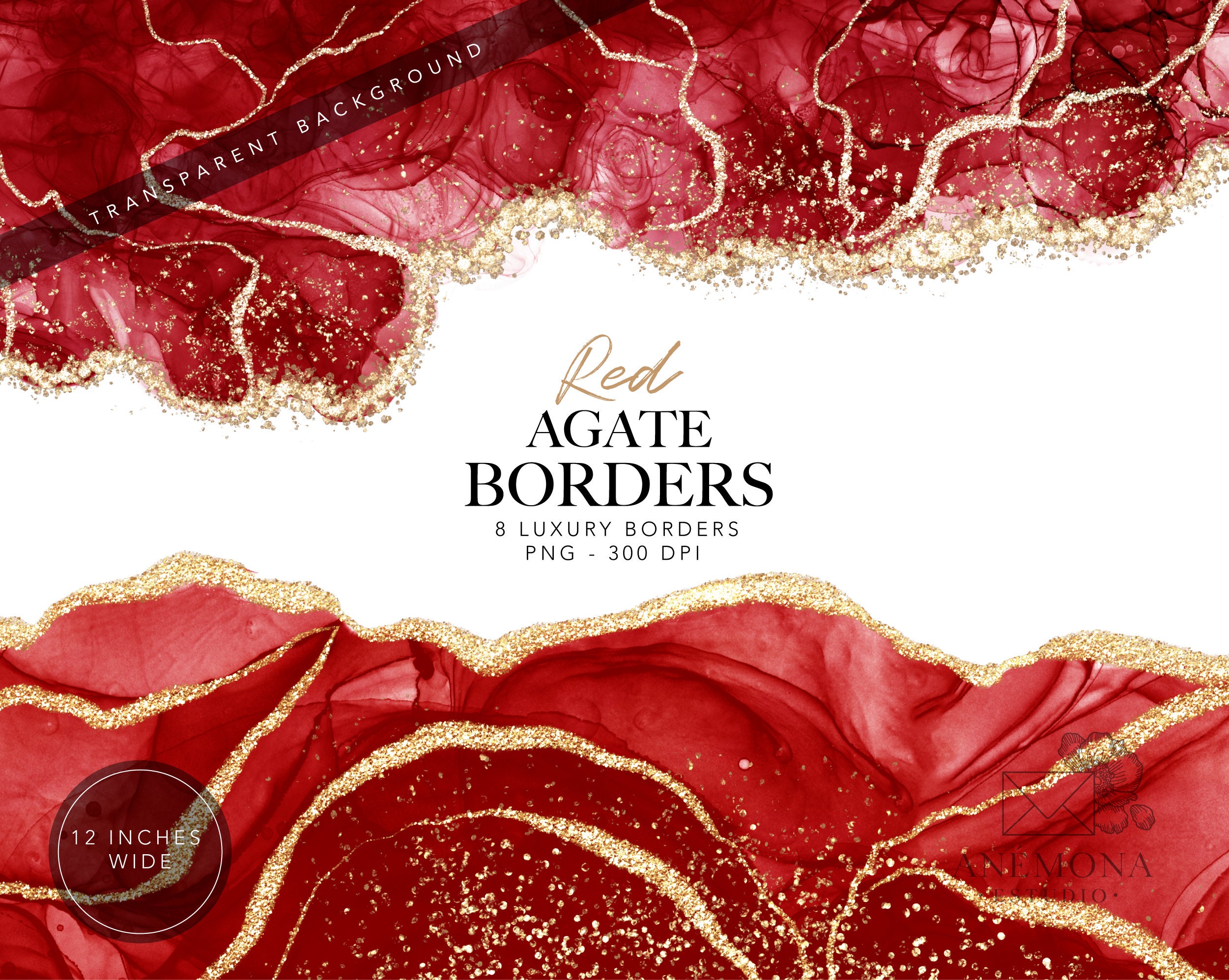 Red Agate Borders Clipart Red Watercolor Geode Clipart Gold - Etsy UK